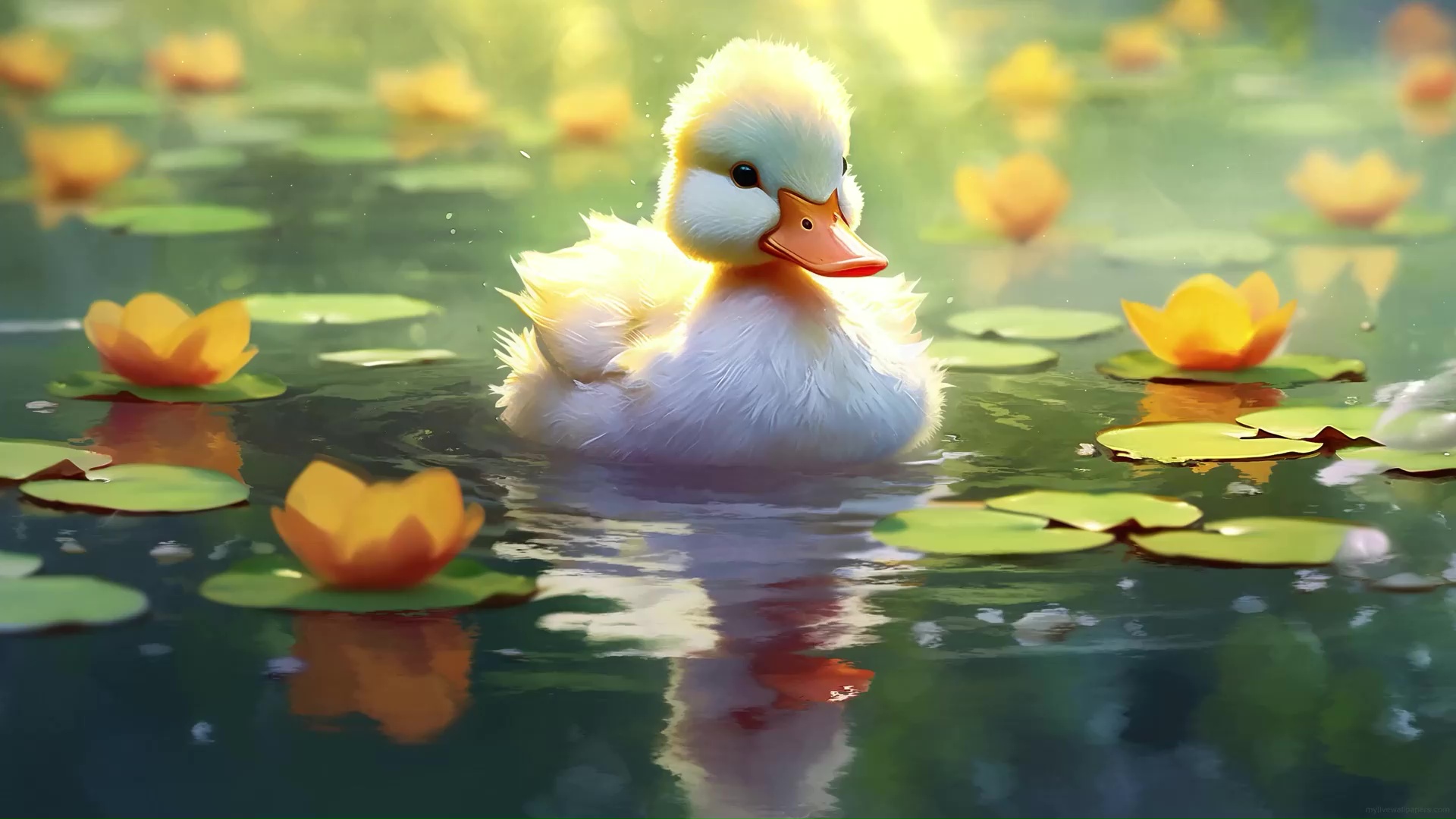Duckling In Pond Live Wallpaper - WallpaperWaifu