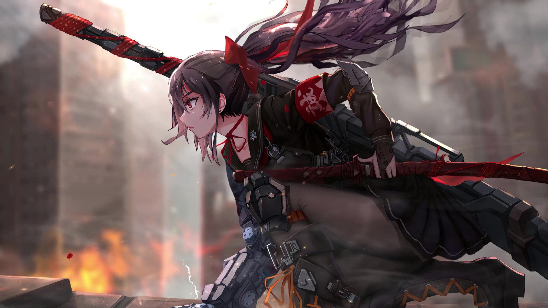 Samurai Anime Girl With Sword And Cyber Arm Live Wallpaper - WallpaperWaifu