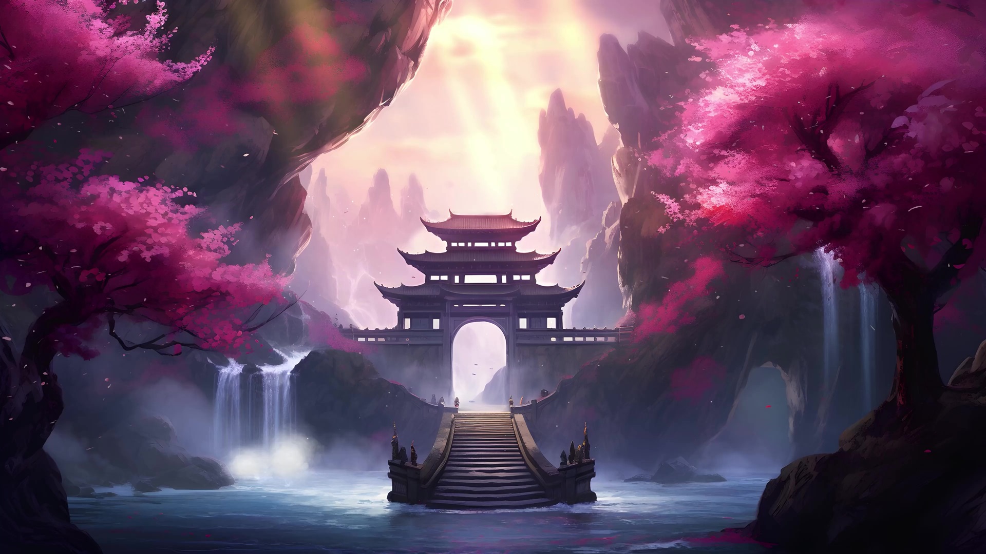 Torii Gate With Waterfall Hidden In The Mountains Live Wallpaper ...