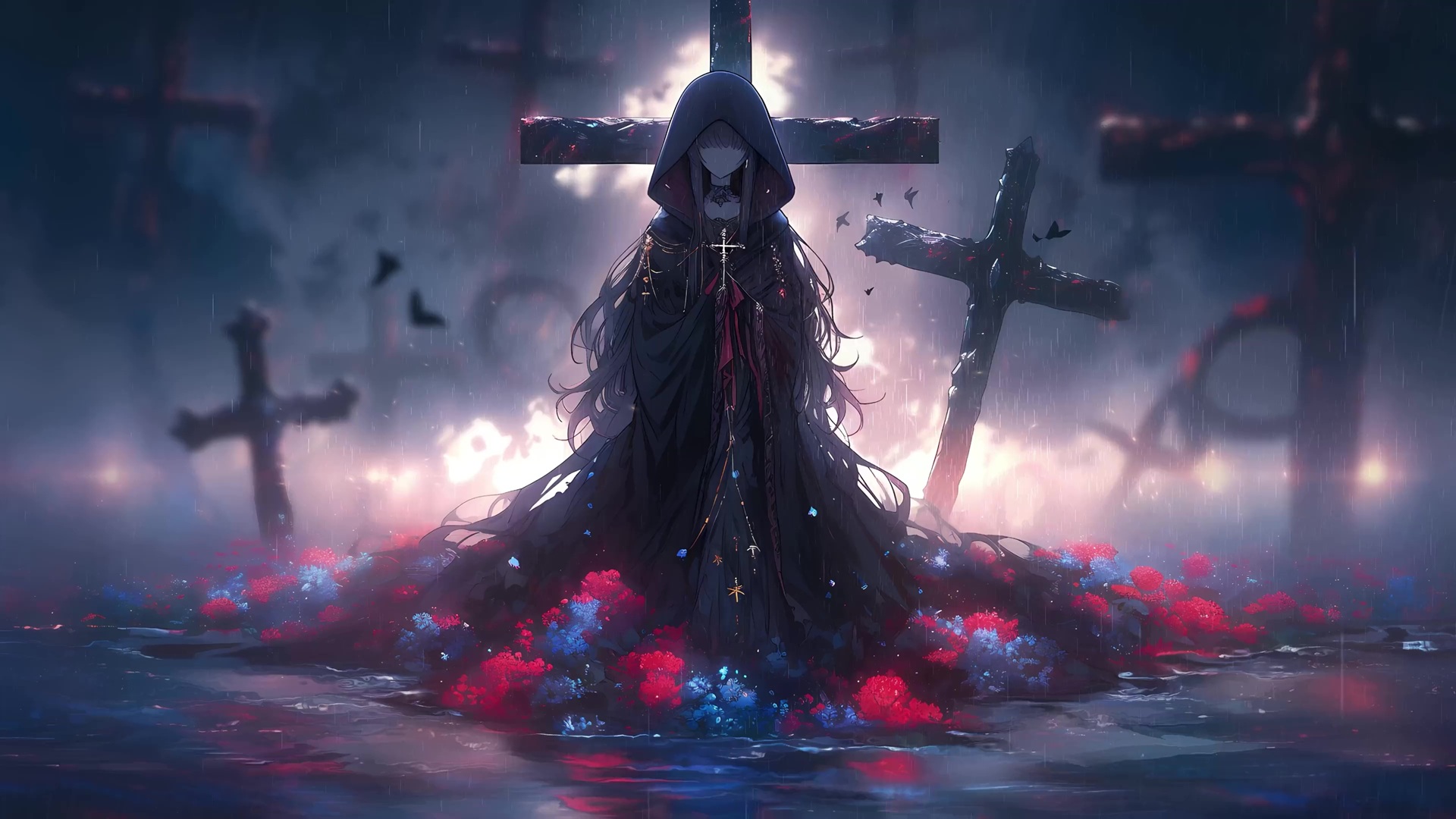 Anime Nun in Graveyard Live Wallpaper - WallpaperWaifu