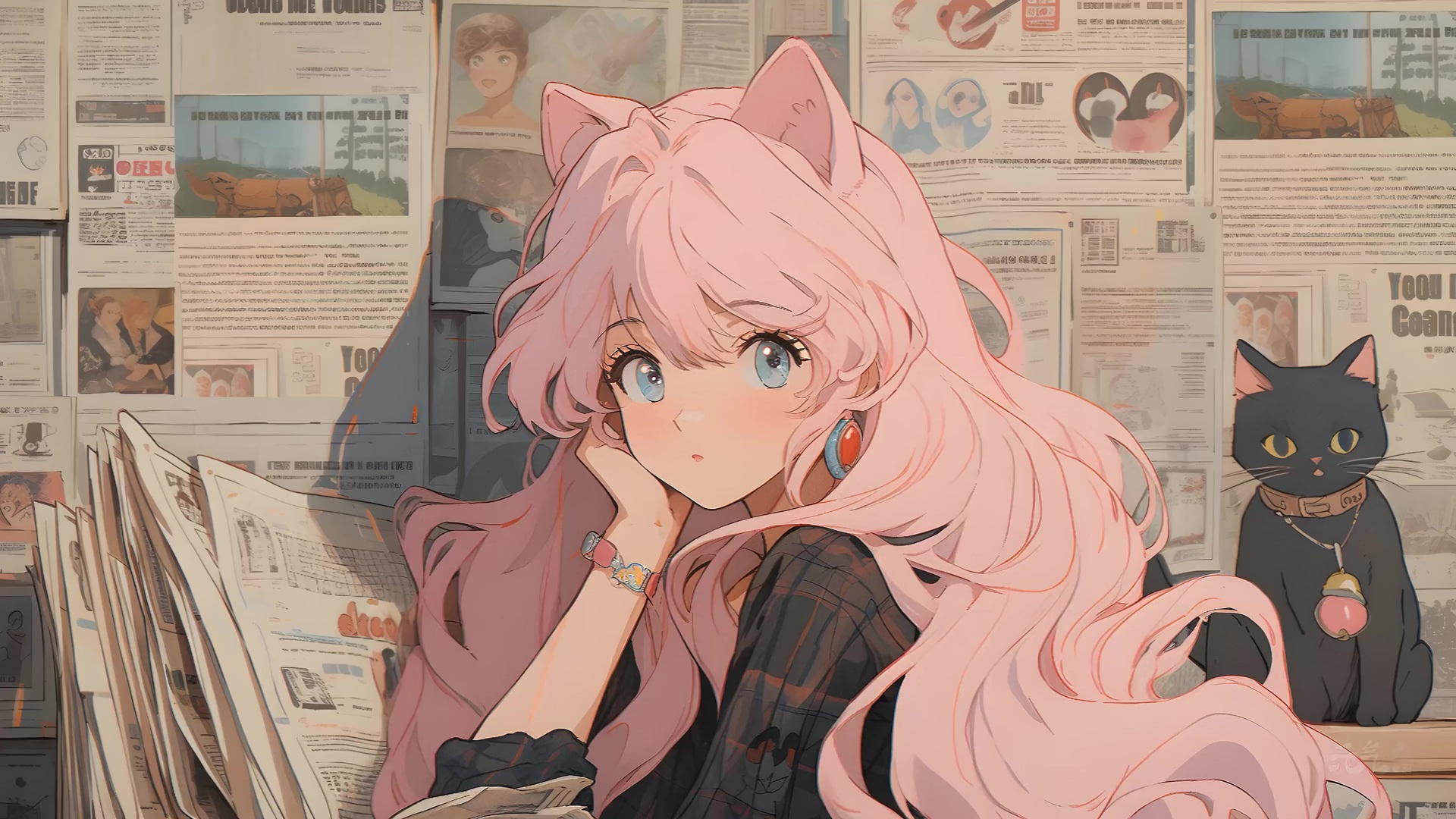 Cute Pink Cat Anime Girl Live Wallpaper - WallpaperWaifu