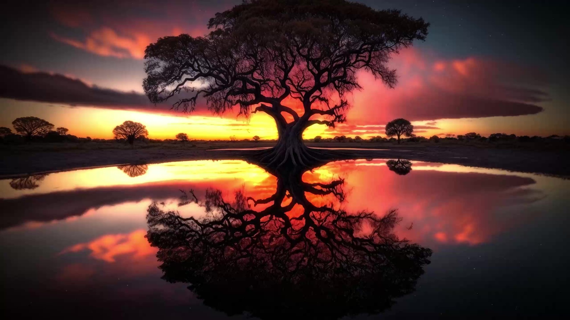 Reflection Sunset Tree Live Wallpaper - WallpaperWaifu