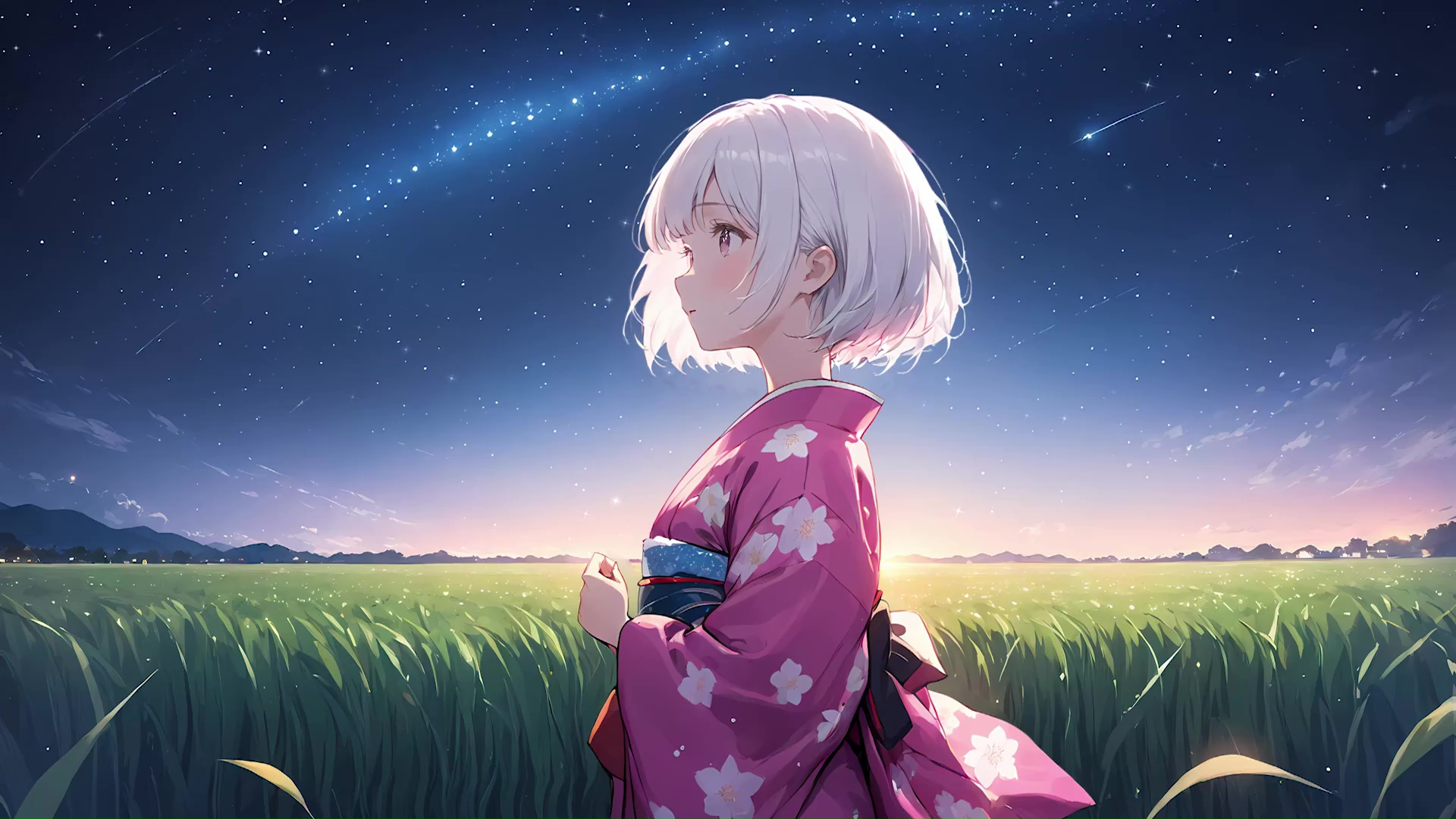 Anime Girl Kimono in the field Live Wallpaper - WallpaperWaifu