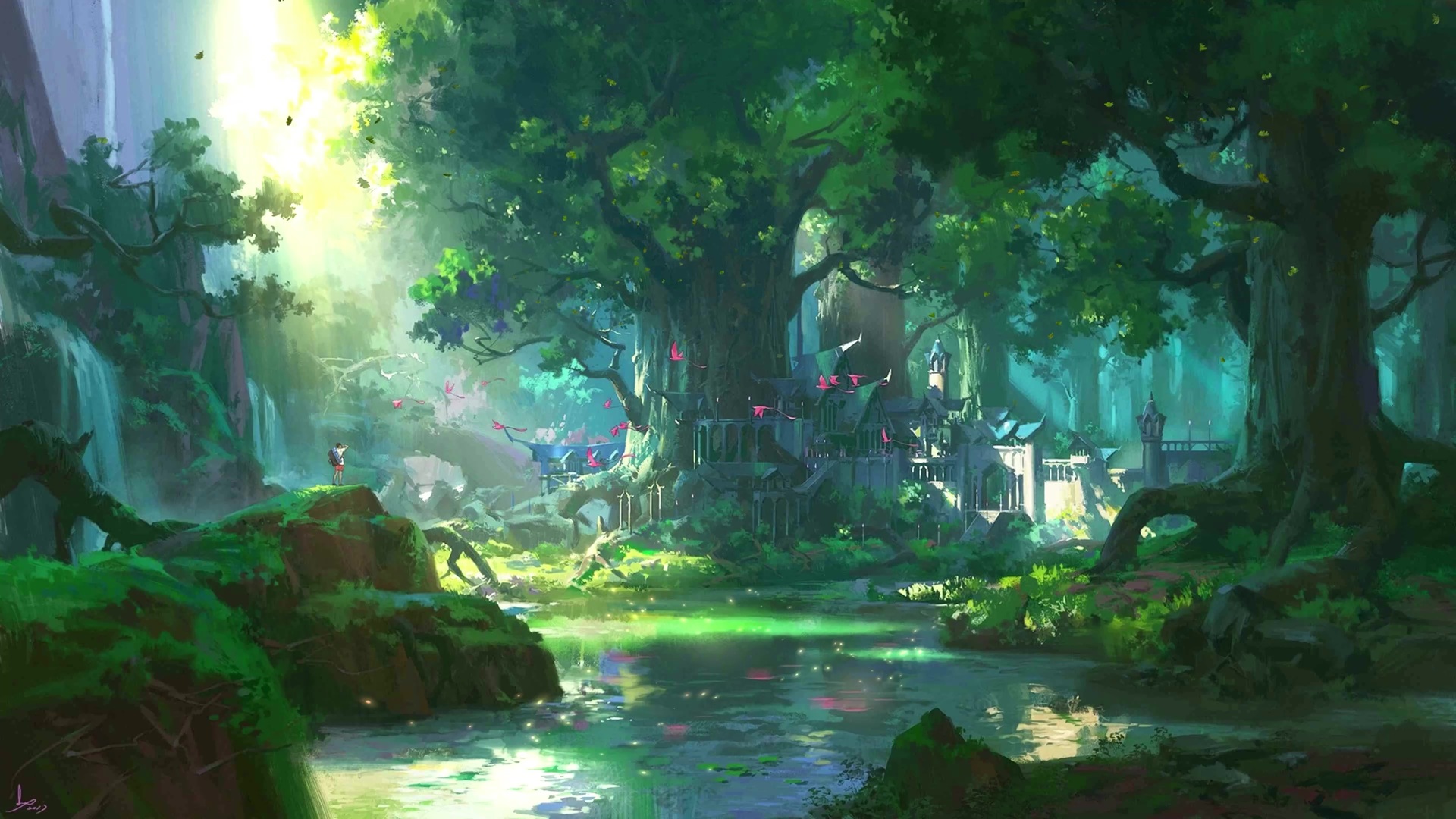 Giant Trees Village in a Forest Live Wallpaper - WallpaperWaifu