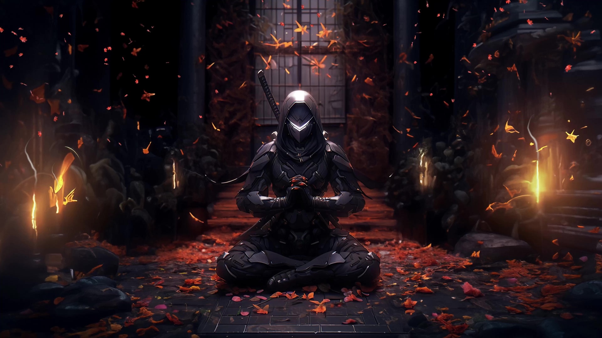 Cyber Ninja Meditation Live Wallpaper - WallpaperWaifu