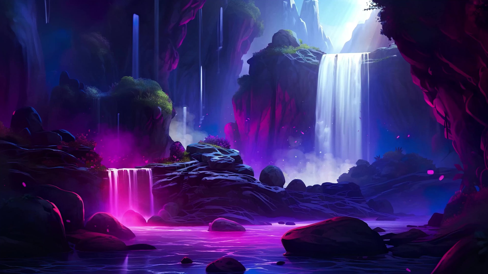 Vaporwave Waterfall Paradise Live Wallpaper - WallpaperWaifu