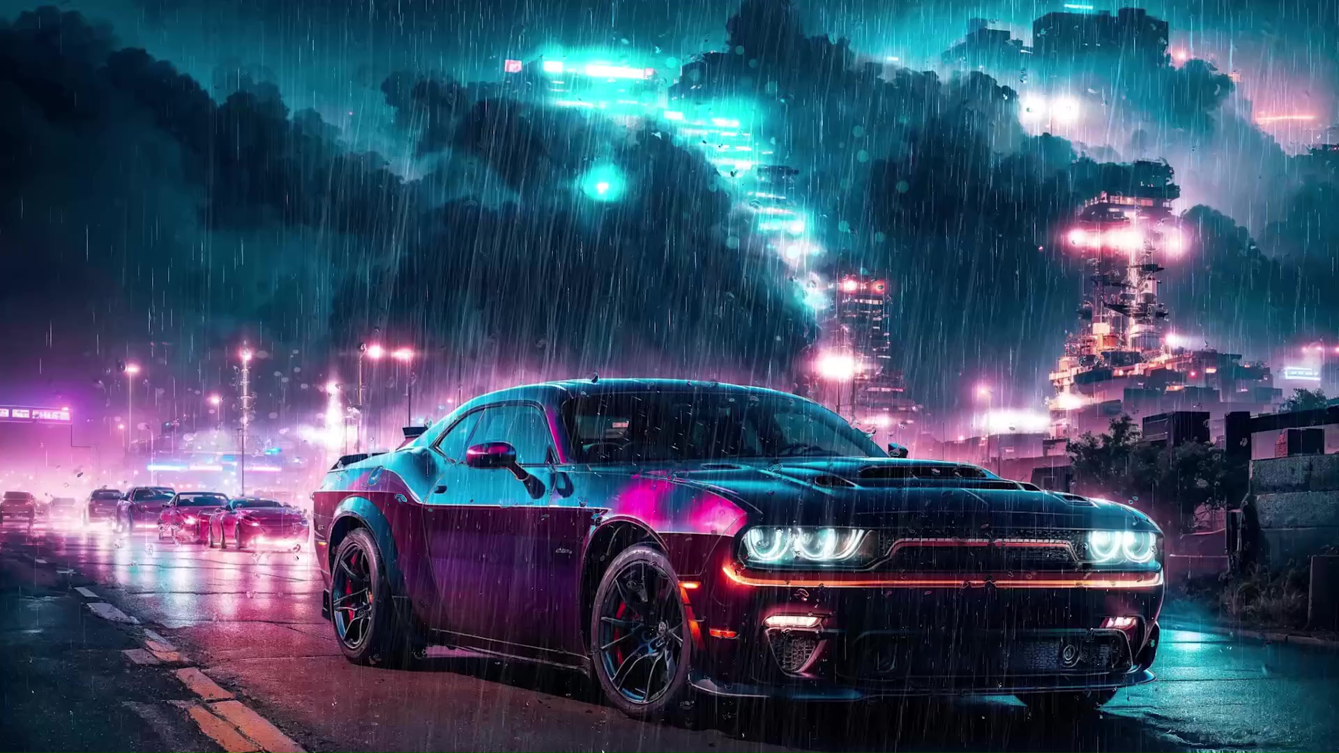 Dodge Challenger SRT Hellcat in the Night Rain Live Wallpaper ...