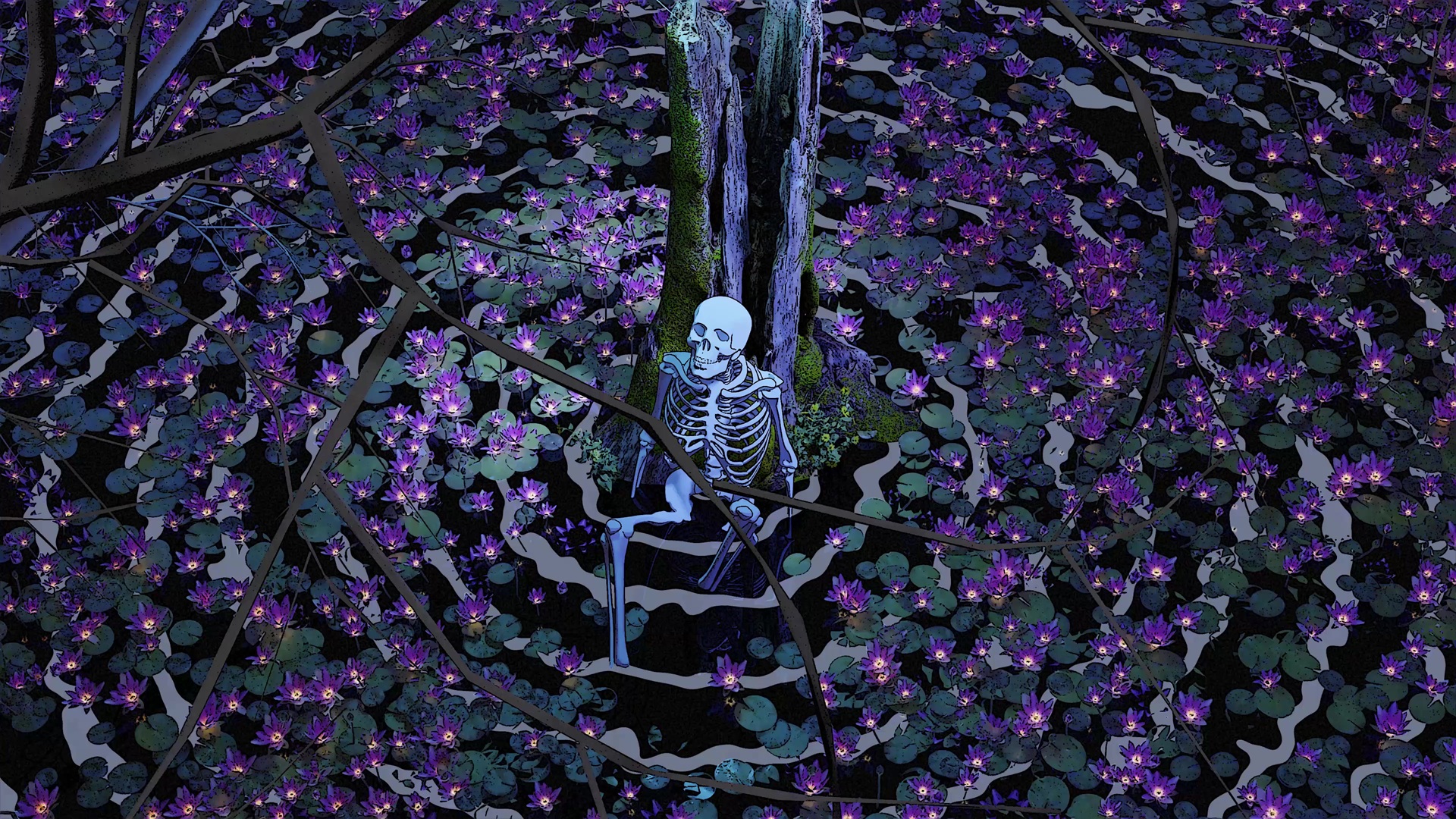 Skeleton And Ripples Under A Tree Live Wallpaper - WallpaperWaifu