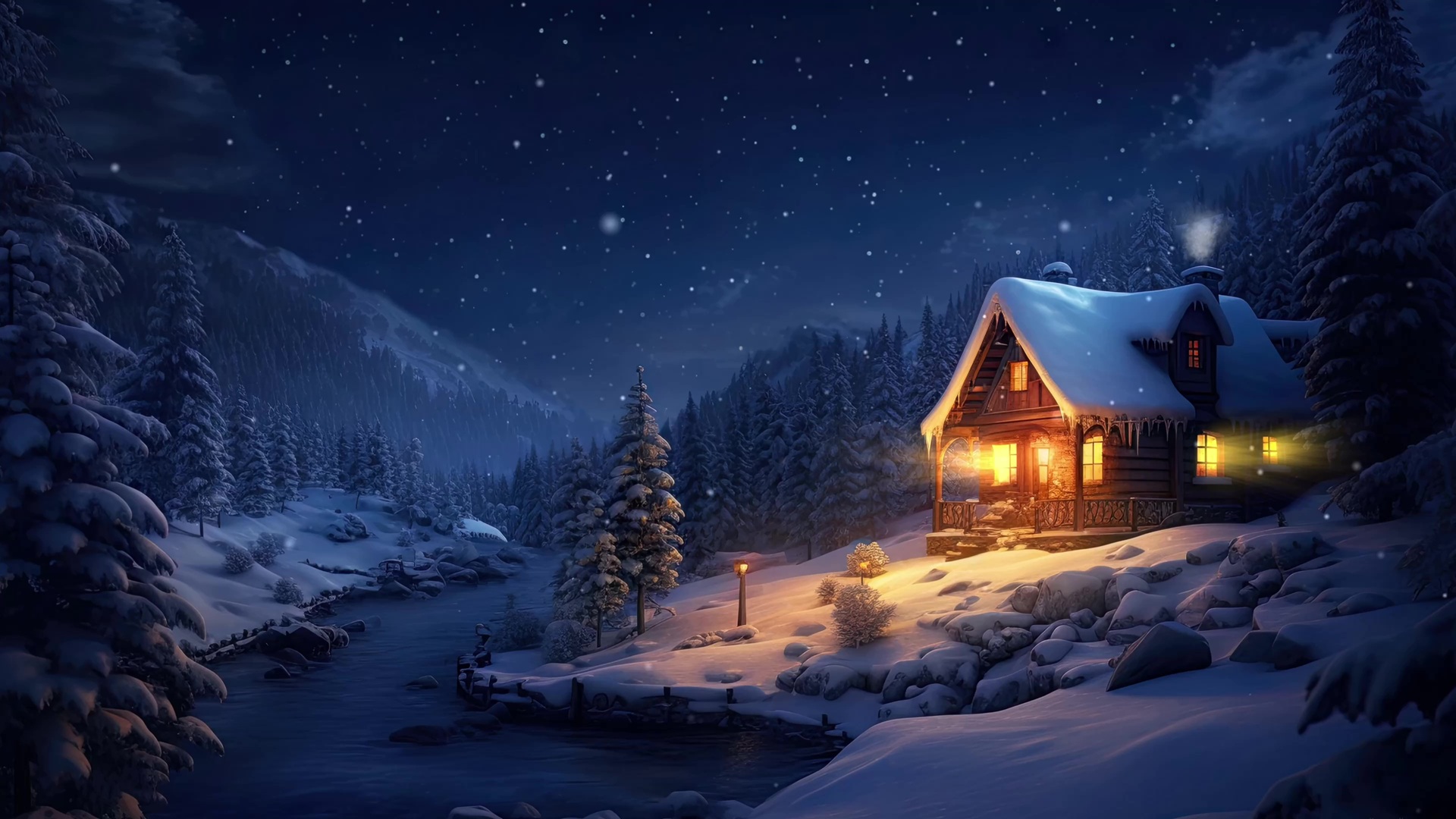 Winter Cabin on a Forest Night Live Wallpaper - WallpaperWaifu