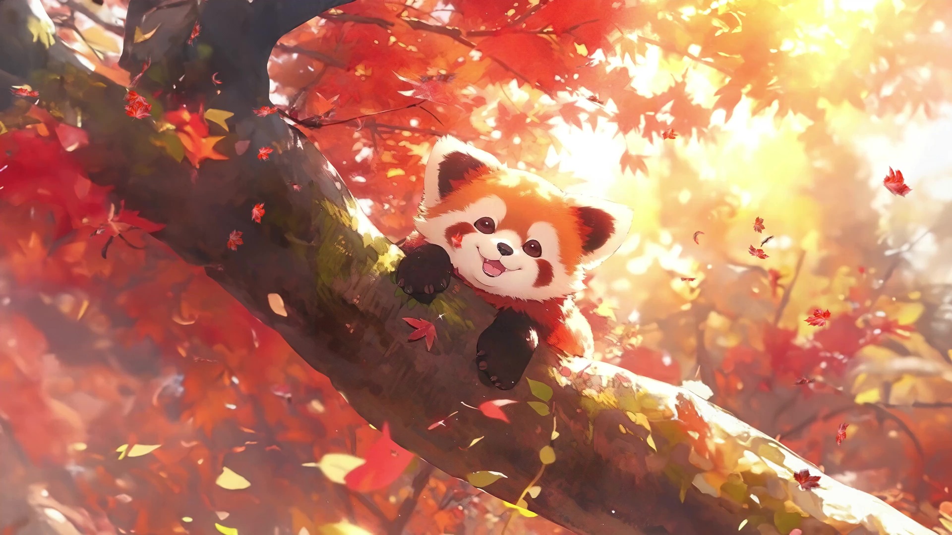Red Panda in Autumn Tree Live Wallpaper - WallpaperWaifu