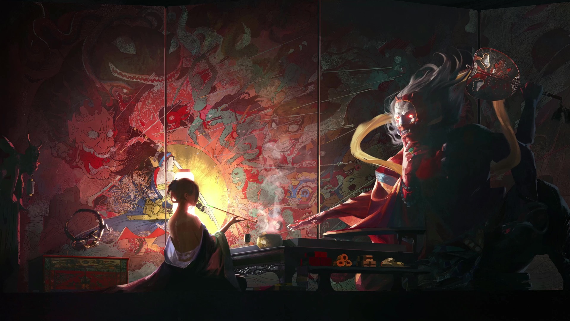 Tea with a Japanese Demon Yokai Live Wallpaper - WallpaperWaifu