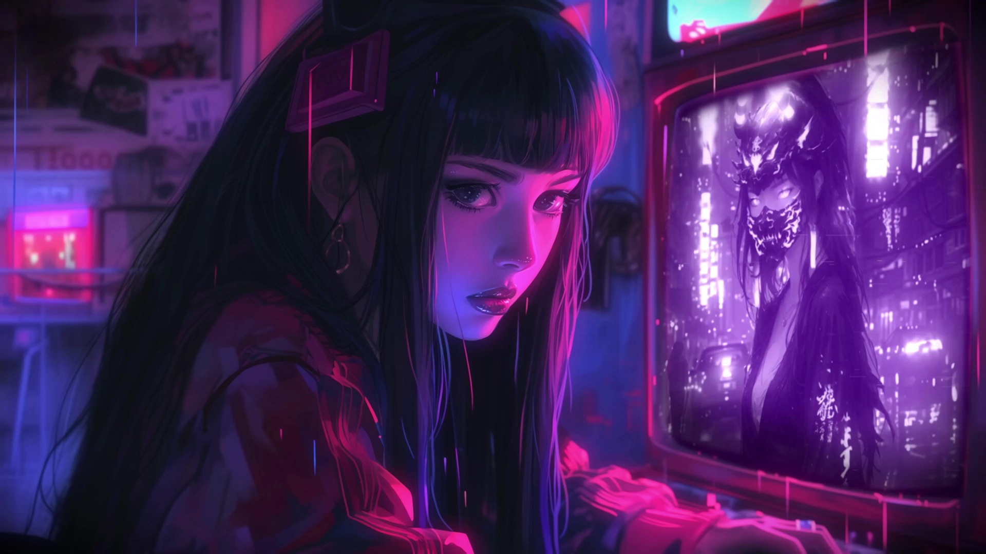 Sad Lofi Cyberpunk Girl Live Wallpaper - WallpaperWaifu