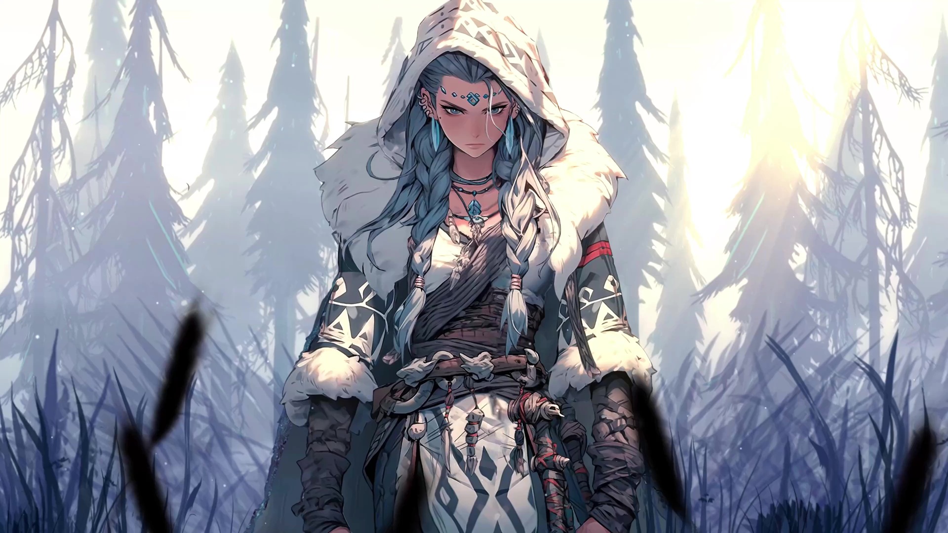 Viking Anime Girl in Snow Live Wallpaper - WallpaperWaifu